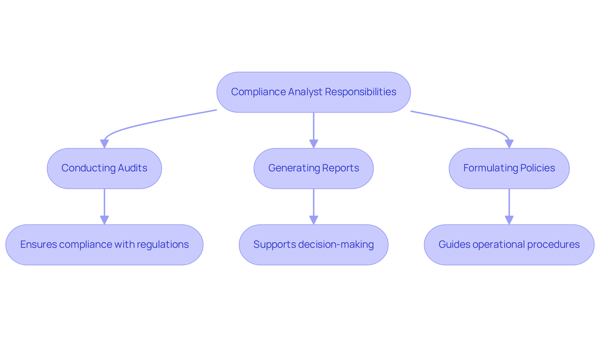 Each box represents a key responsibility of Compliance Analysts. Follow the arrows to see how these responsibilities work together to enhance compliance and support business growth.