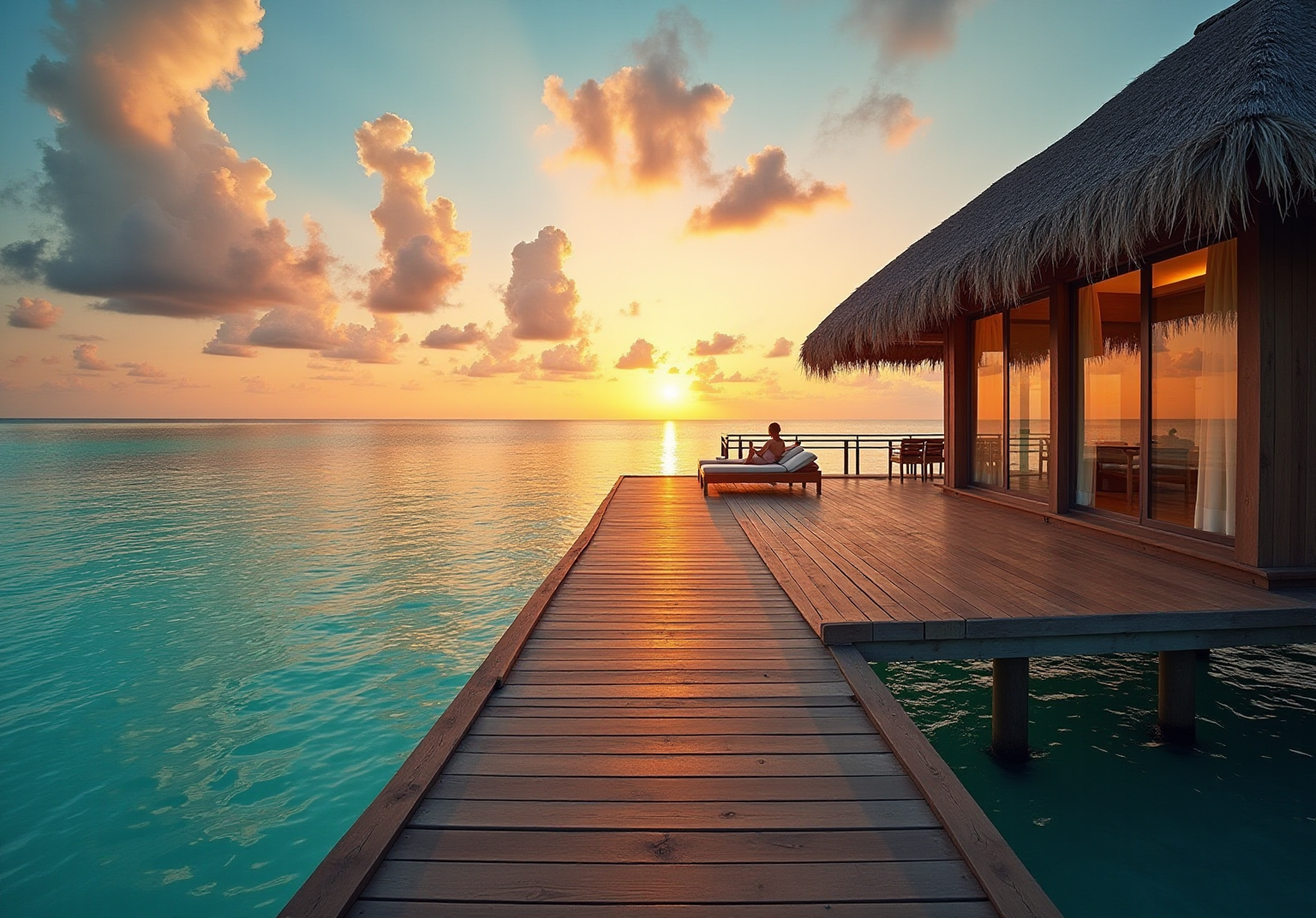 Luxury Overwater Villa at Sunset in the Maldives