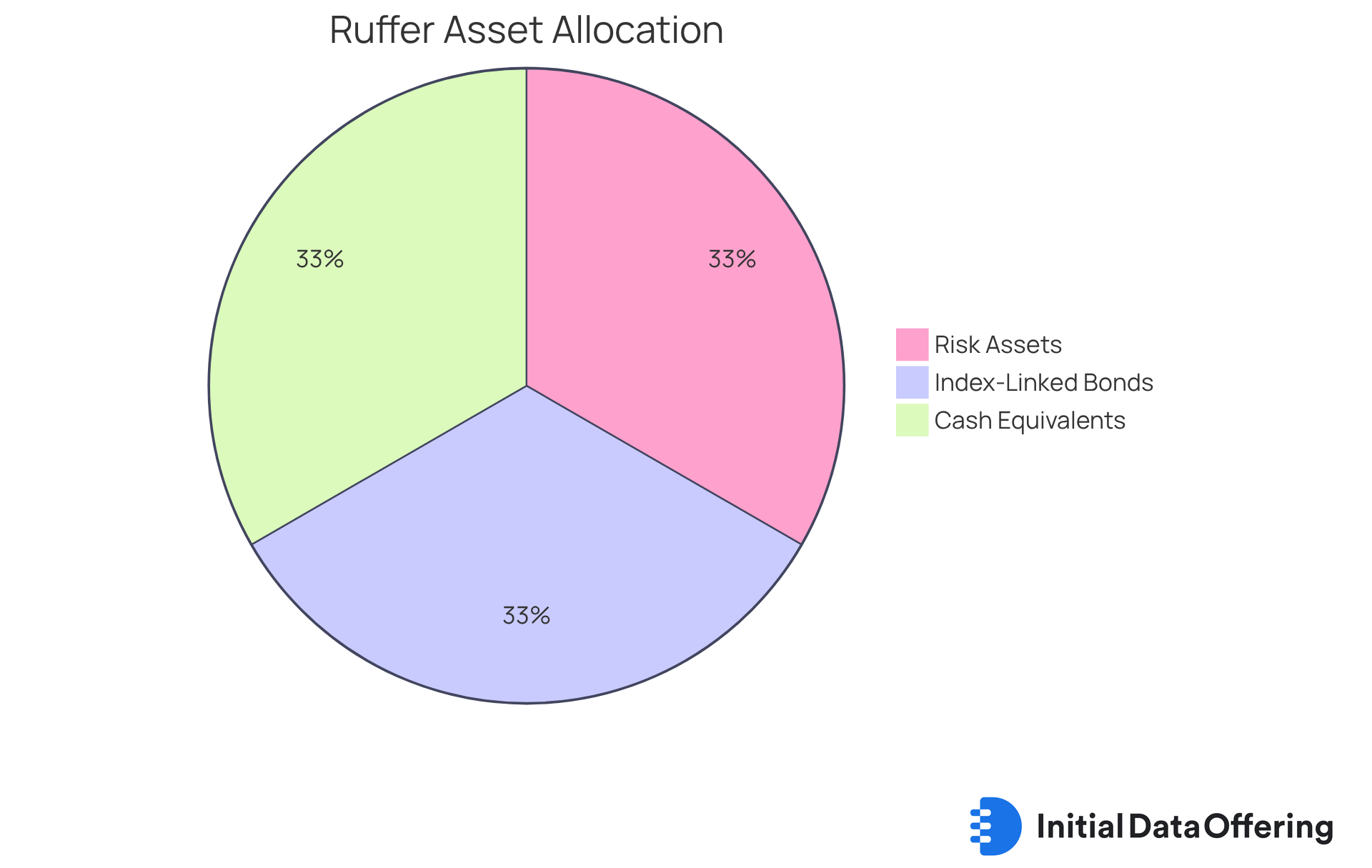 Each slice represents a portion of Ruffer's investment strategy — the bigger the slice, the more money is allocated to that asset type. This helps you see how Ruffer balances risk with security.